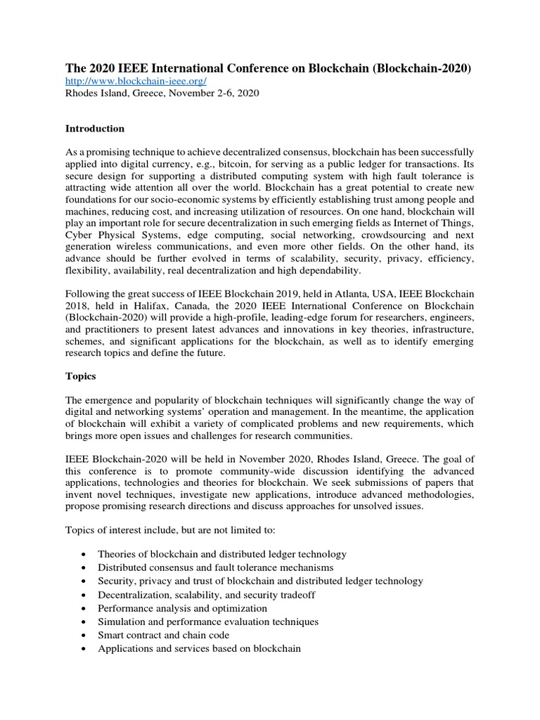 IEEE Blockchain 2020 Conference Details | PDF | Information Technology ...
