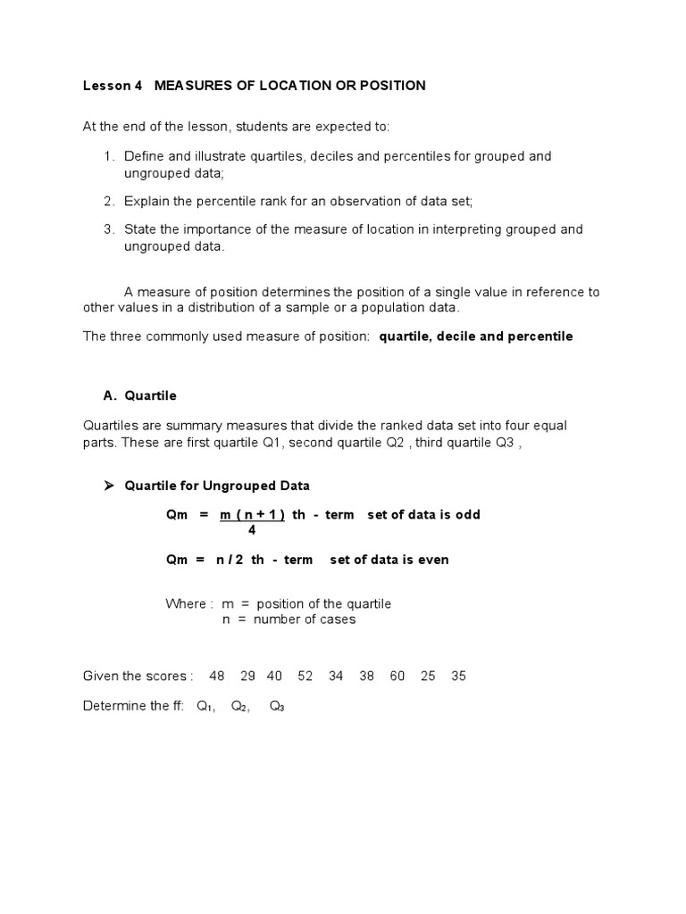 4-Measures of Location or Position | PDF | Percentile | Quartile