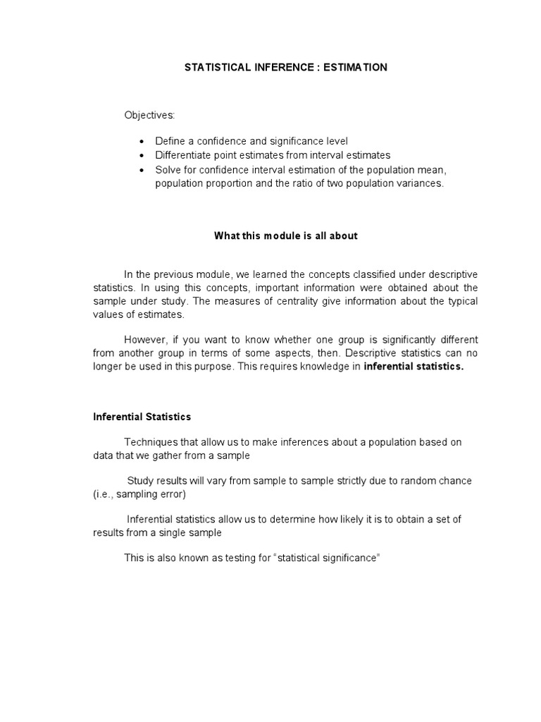 Statistical Inference: Estimation | PDF | Confidence Interval | Estimator