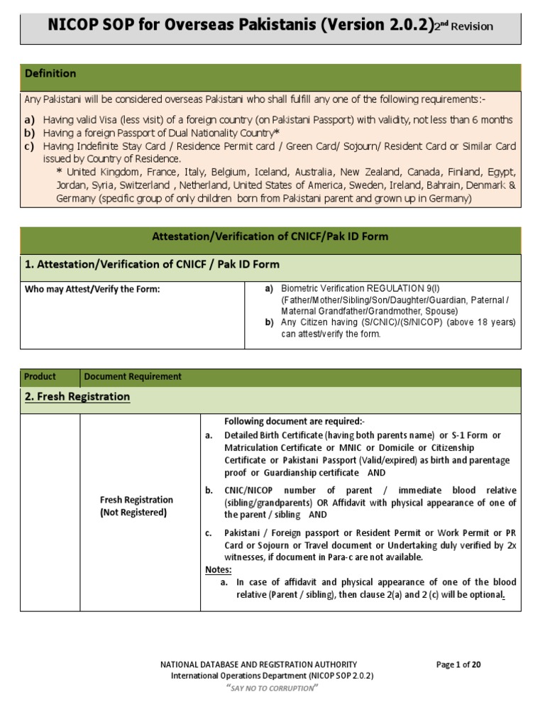 NICOP SOP Guide for Overseas Pakistanis | PDF | Identity Document | Passport