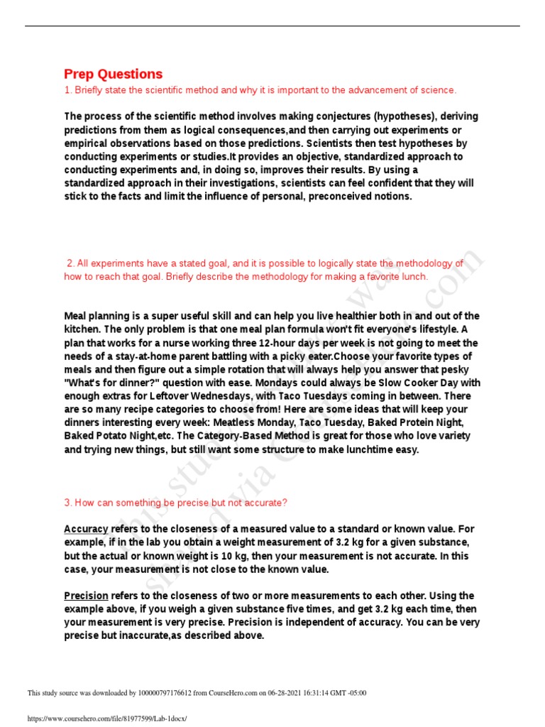 This Study Resource Was: Prep Questions | PDF | Accuracy And Precision ...
