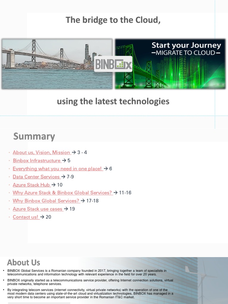 Binbox Global Services - General Presentation | PDF | Microsoft Azure | Data Center