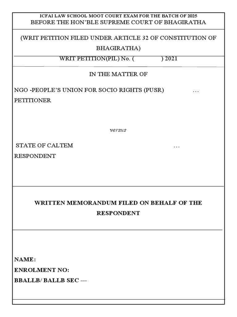 Moot - Written Memorial Problem 3 - Cover Page | PDF | Mootness ...