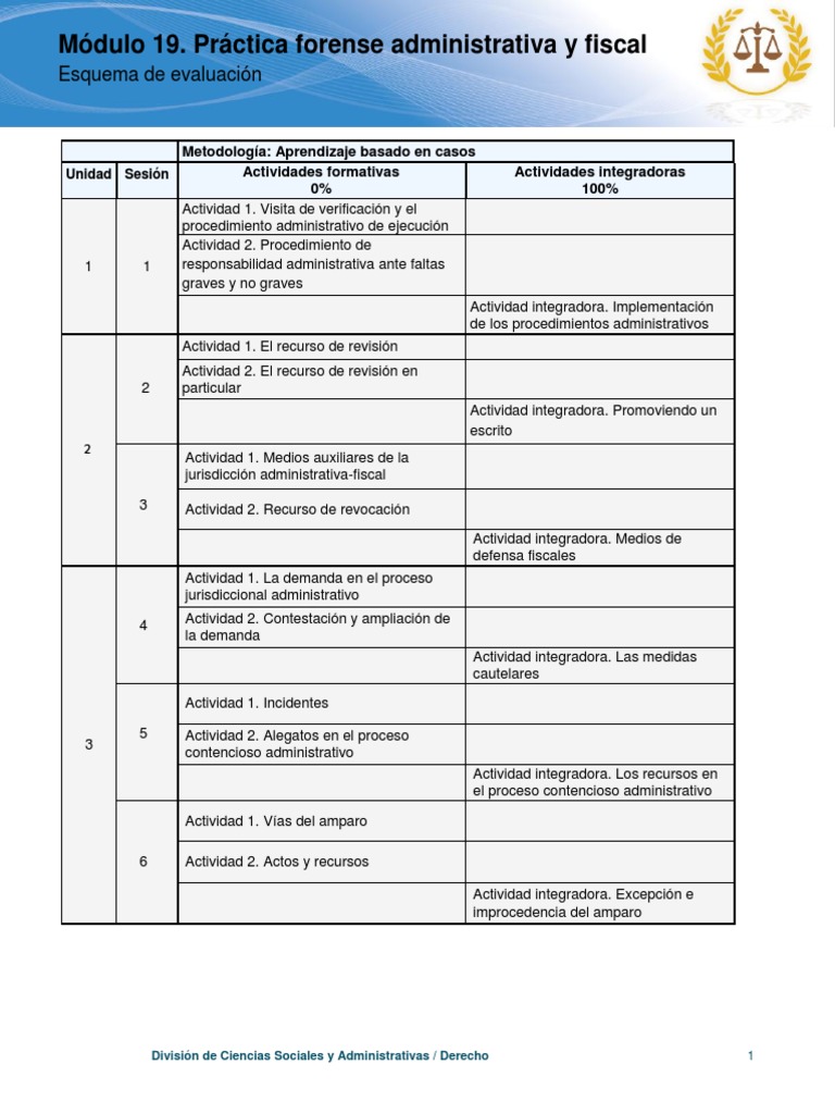 De M19 U1 S1 Esquema de Evaluacion | PDF | Justicia | Crimen y violencia