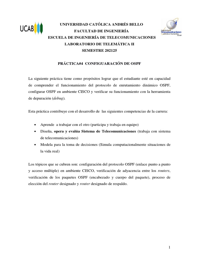 Práctica#4 Configuración de OSPF | PDF | Enrutador (Computación) | Protocolos de internet