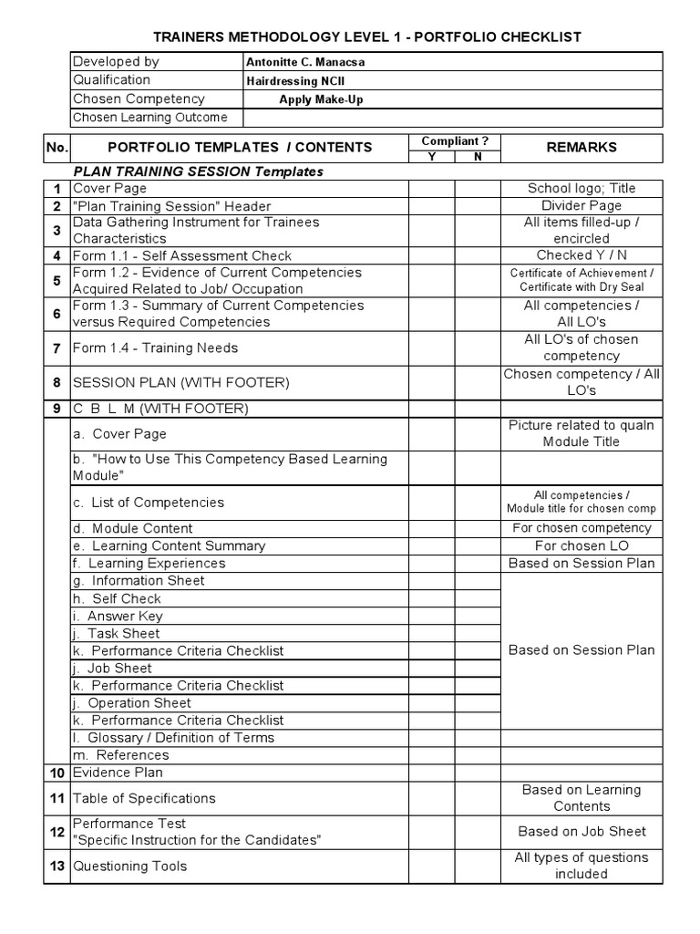 Plan Training Session Templates: Chosen Learning Outcome | PDF ...