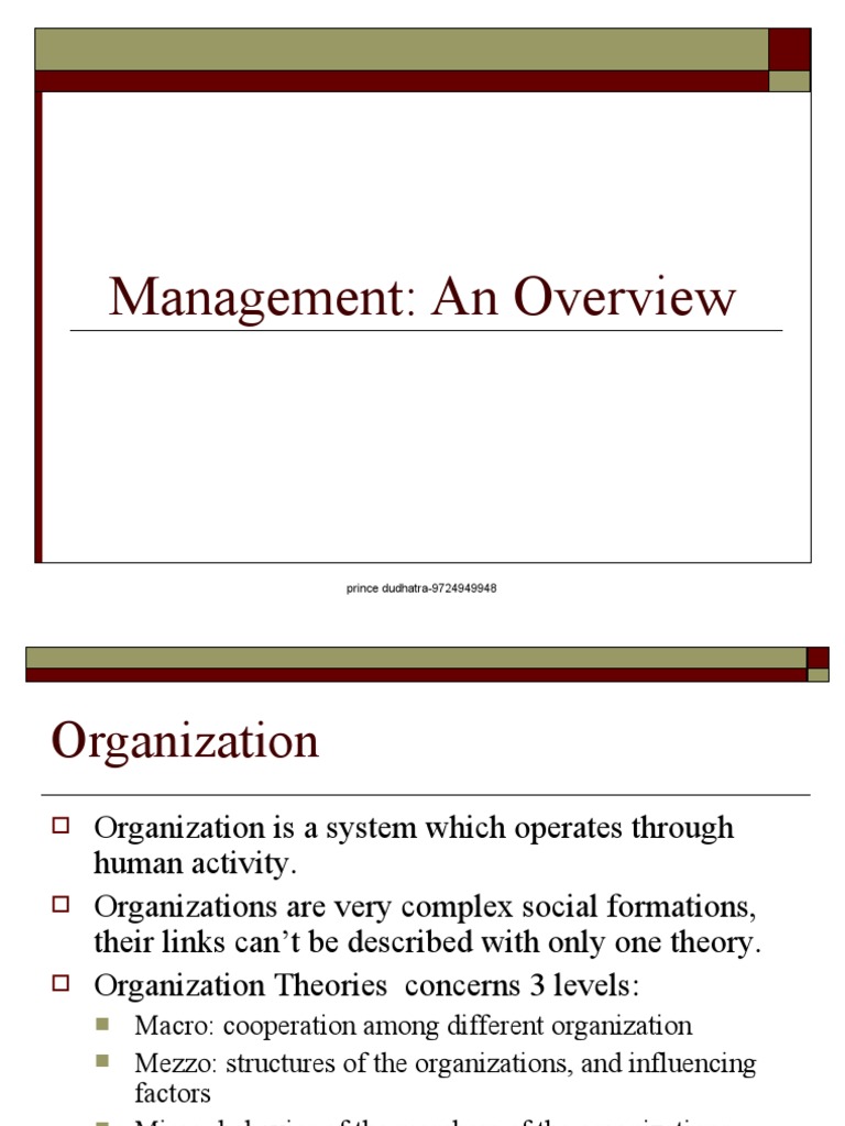 Management Overview Prince Dudhatra 9724949948 | PDF | Psychological ...