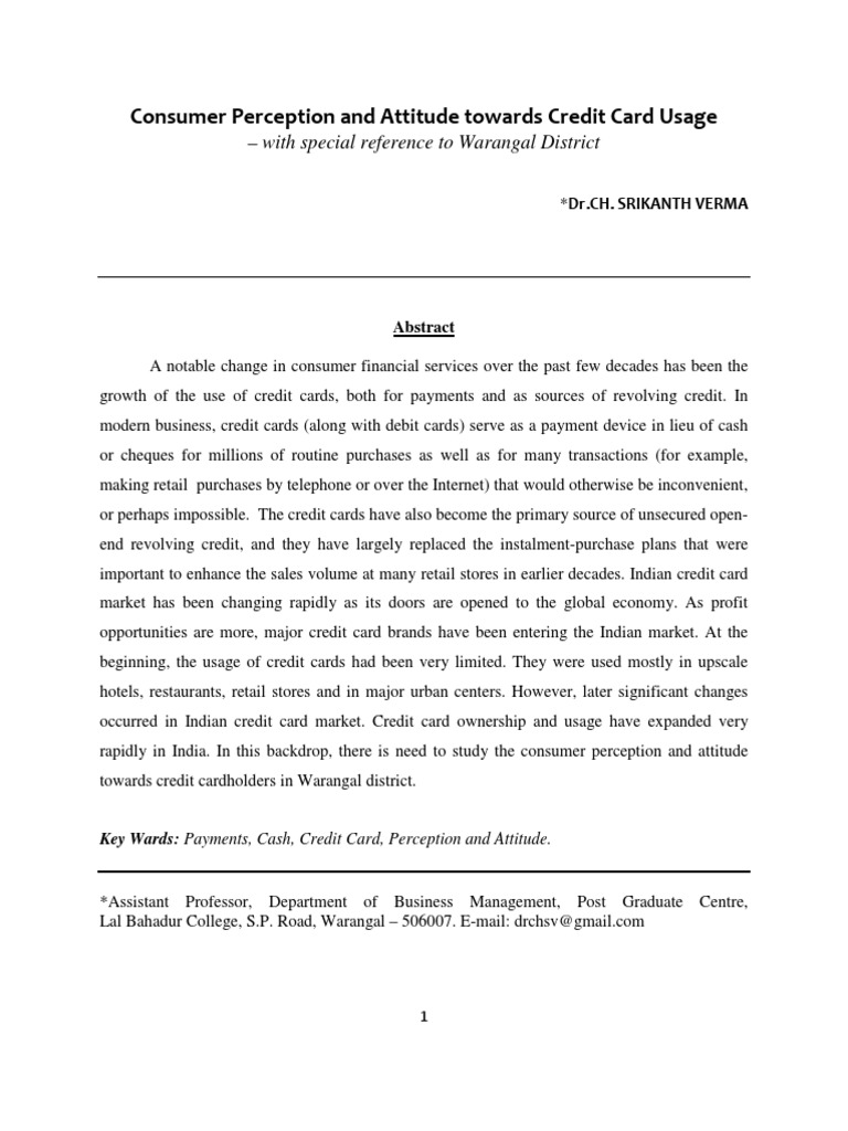 Consumer Perception and Attitude Towards Credit Card Usage | PDF ...