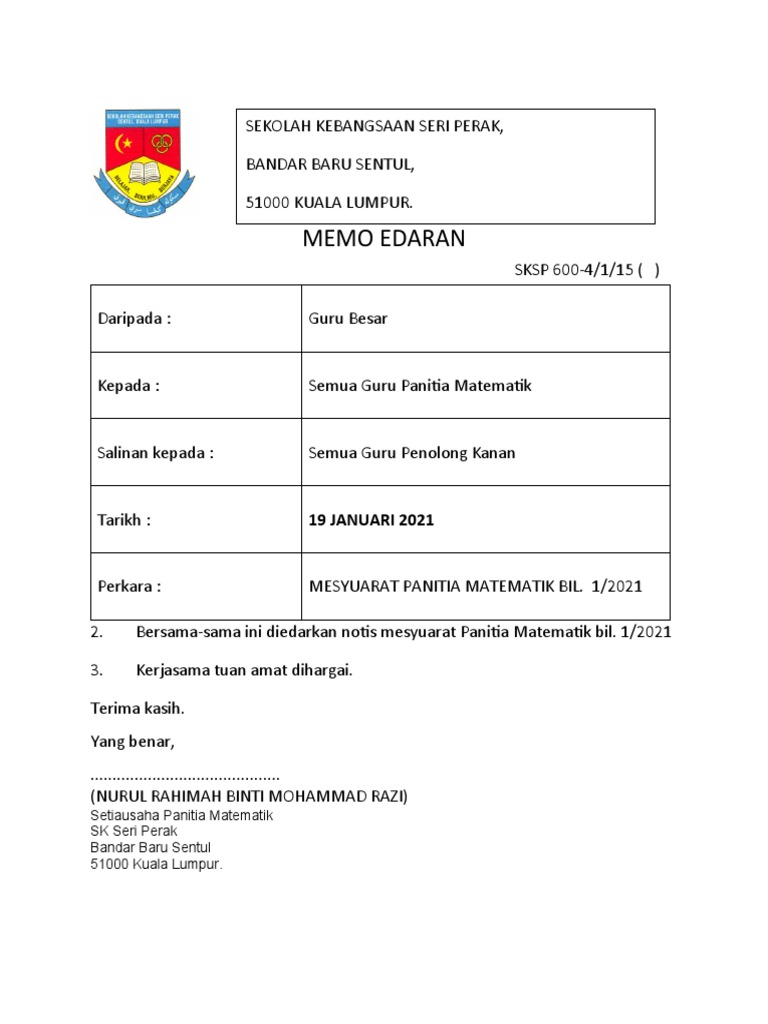 Memo Edaran 1 | PDF