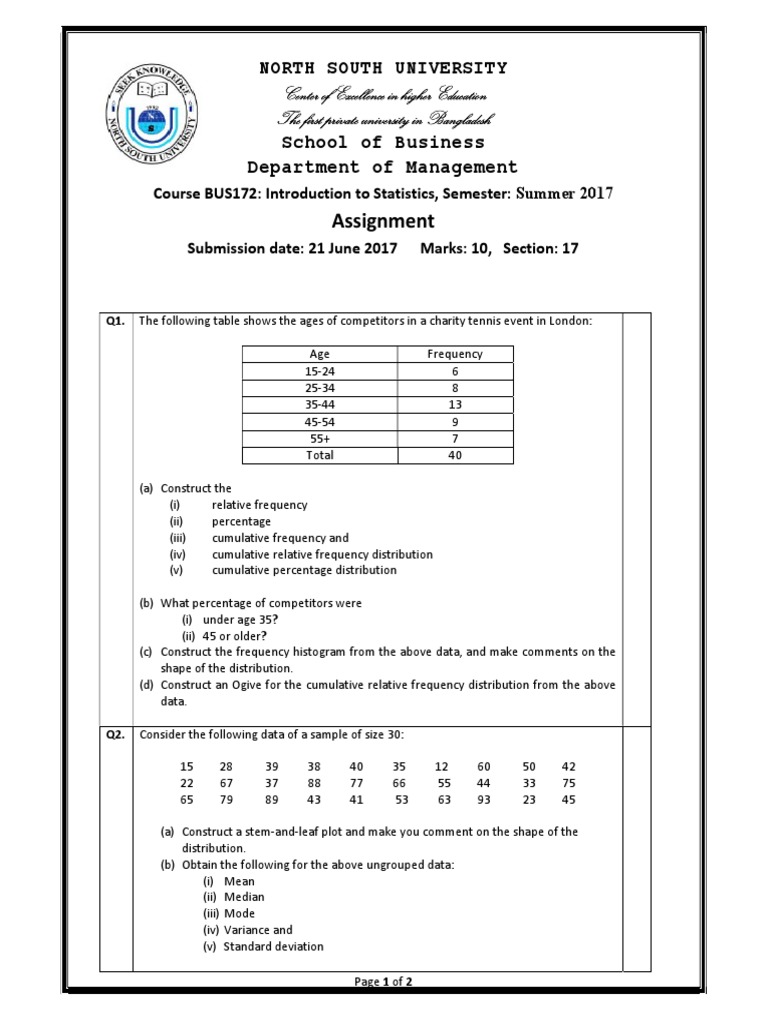 Assignment | PDF | Descriptive Statistics | Statistical Theory