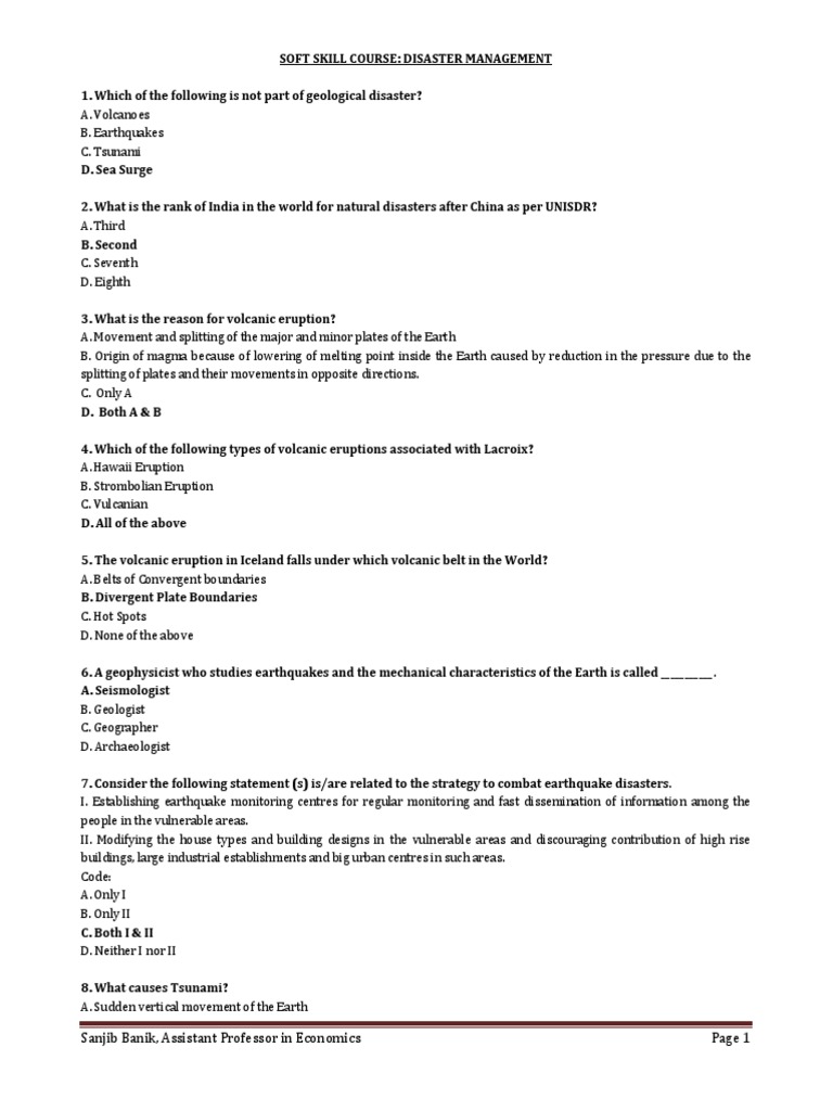 Microsoft Word - Disaster Management MCQ | PDF | Flood | Tsunami