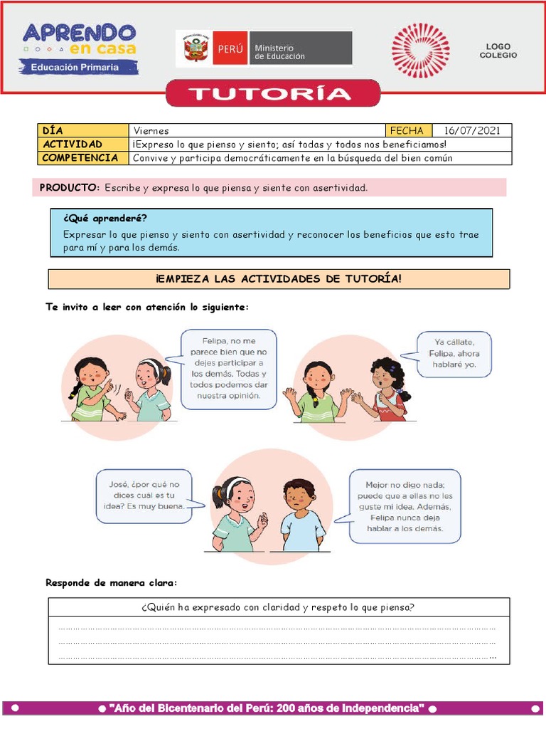 Actividad Tutoría 16-07-Ciclo 5 | PDF