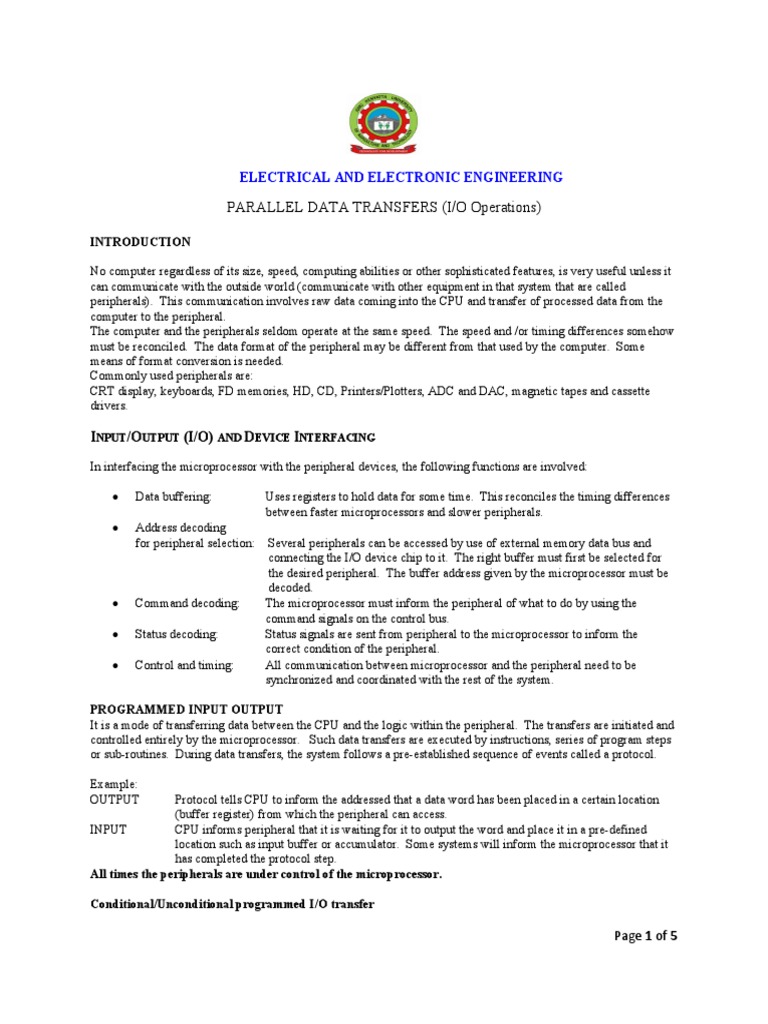 Parallel Data Transfers | PDF | Input/Output | Central Processing Unit
