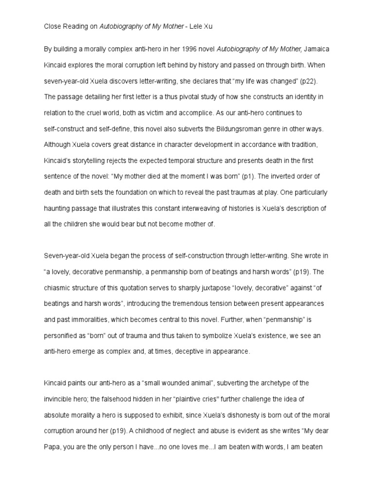 Autobiography of My Mother - Close Reading Paper | PDF | Social Science ...