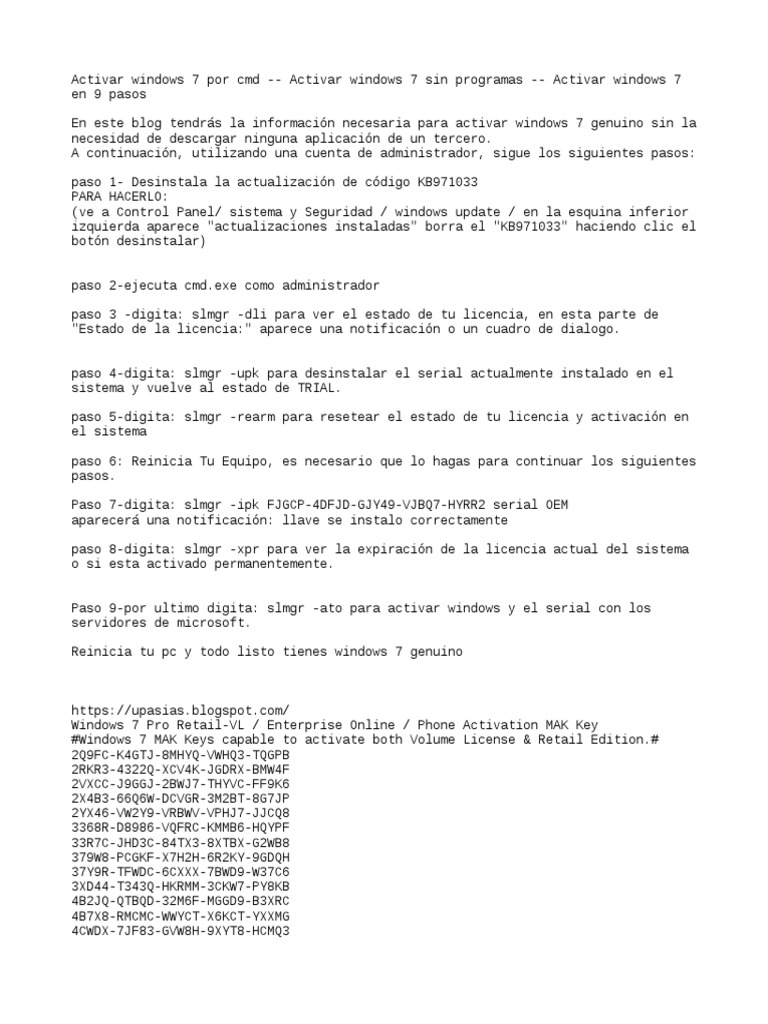 Claves Serial Windows 7 | PDF | Windows 7 | Software de Microsoft