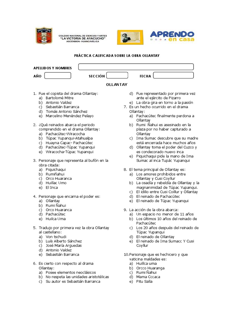 El drama Ollantay: Amor prohibido y rebelión en el Tahuantinsuyo | PDF | Perú | Imperio Inca