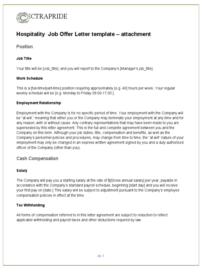 Hospitality Job Offer Letter Template | PDF | Payroll | Employee Stock ...