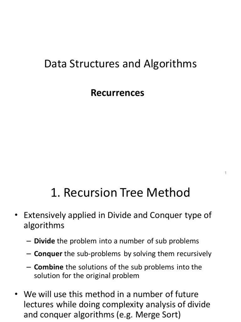 Data Structures And Algorithms Recurrences Pdf Computational Science Software Engineering