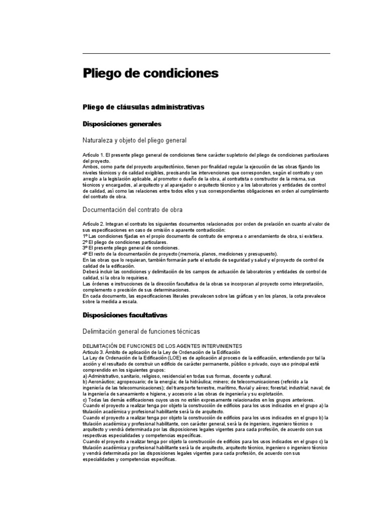 Pliego de Condiciones | PDF | Arquitecto | Calidad (comercial)