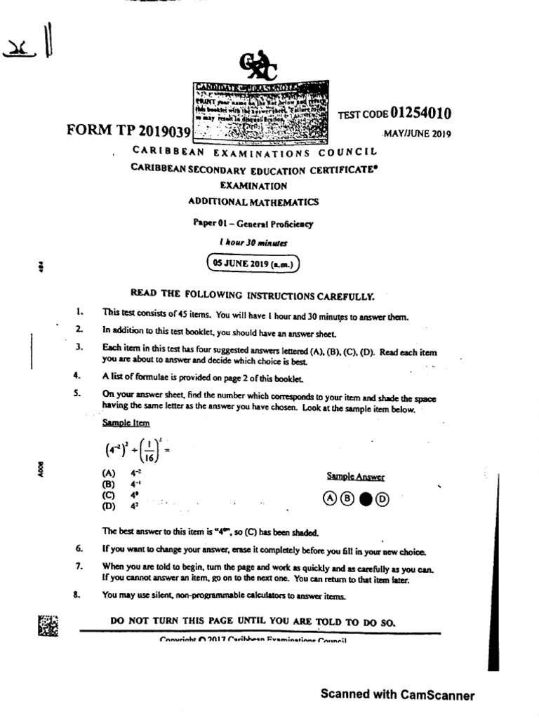 CSEC Additional Mathematics 2019 P1 Solutions | PDF
