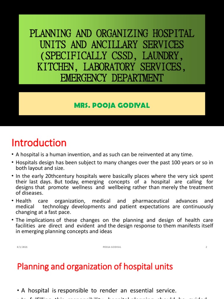 Planning and Organizing Hospital Unit & Ancillary Services (CSSD ...