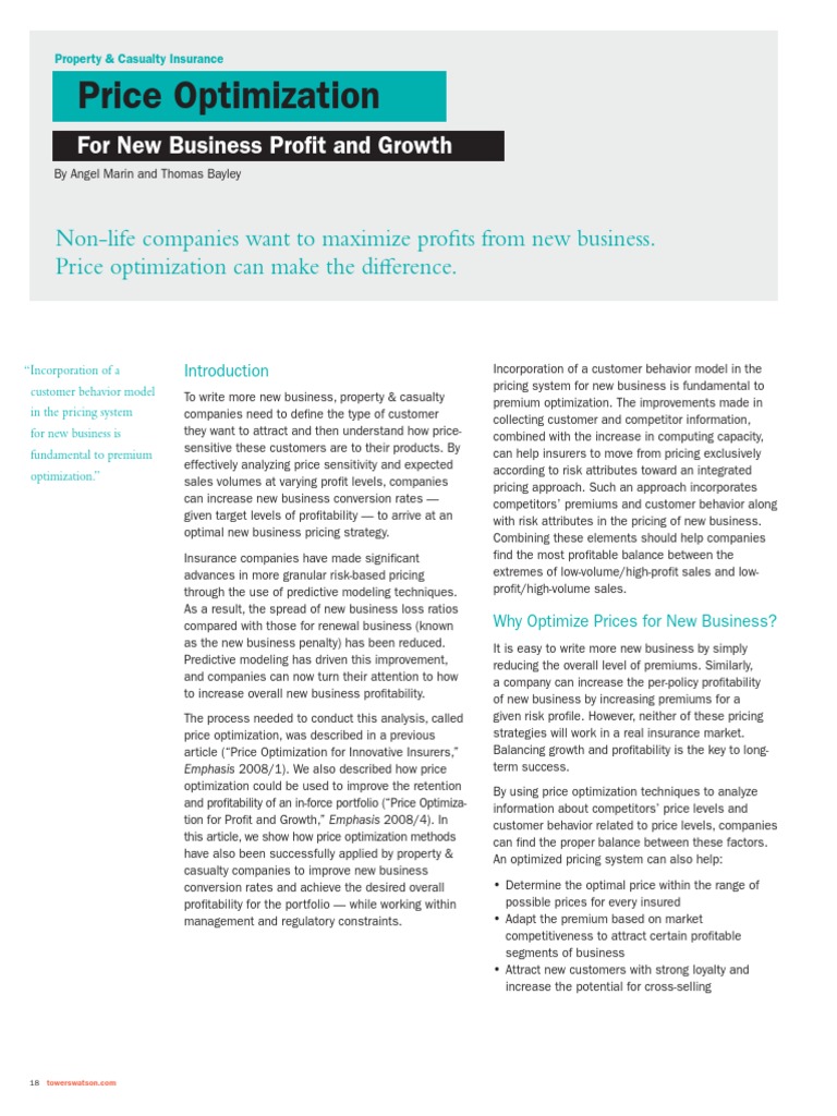 Price Optimization for Insurance Growth | PDF | Pricing | Insurance