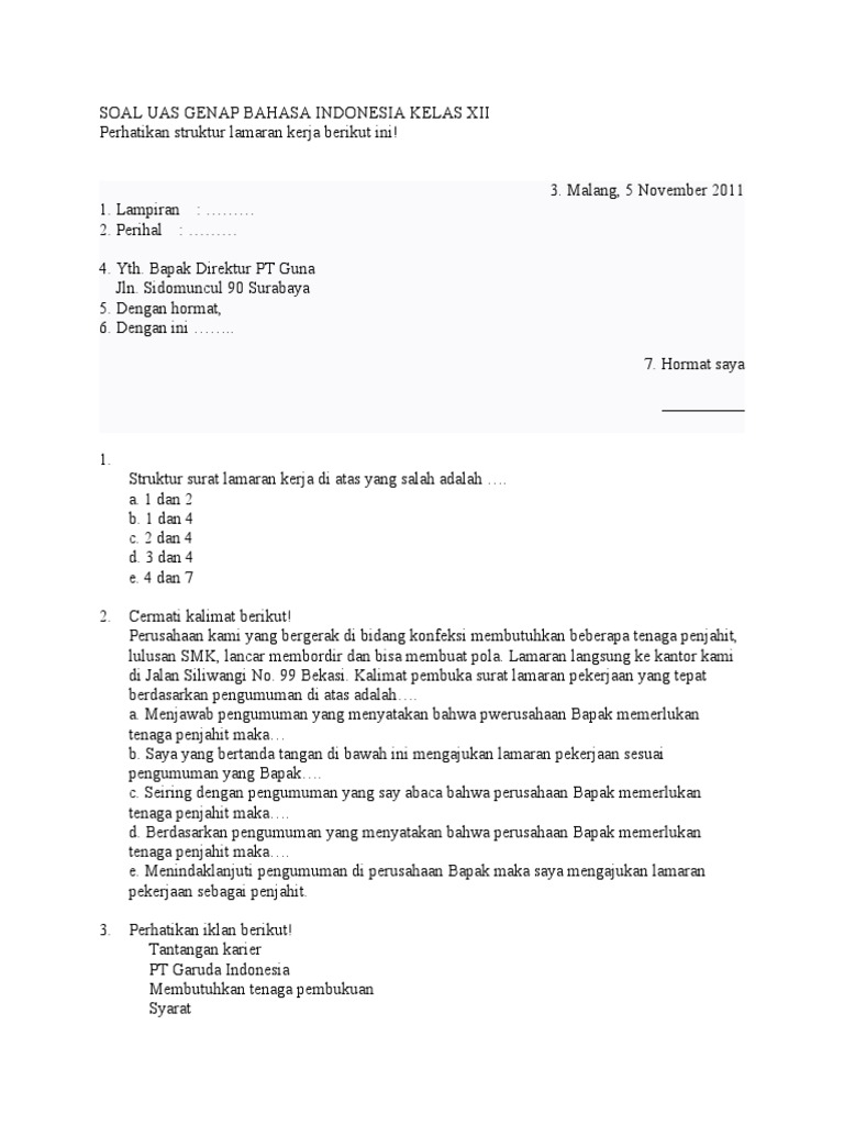 Soal Kelas Xii Uas 2021 | PDF