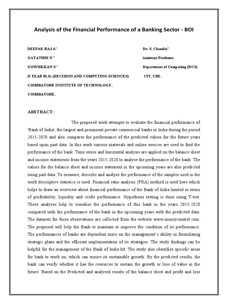 Analysis of The Financial Performance of A Banking Sector - BOI | PDF ...