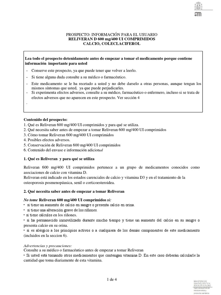 Reliveran 600 400 | PDF | Efecto adverso | Medicamentos con receta