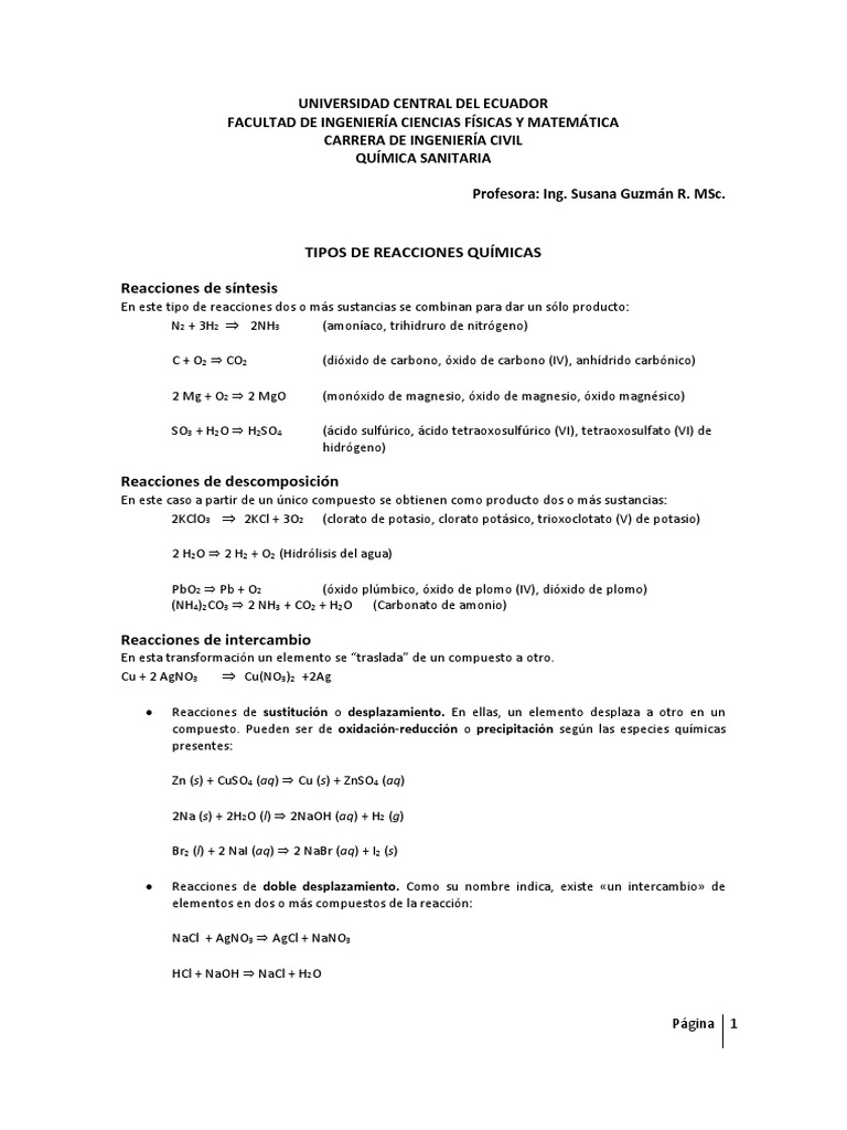 Tipos de Reacciones Químicas | PDF | Combustión | Redox