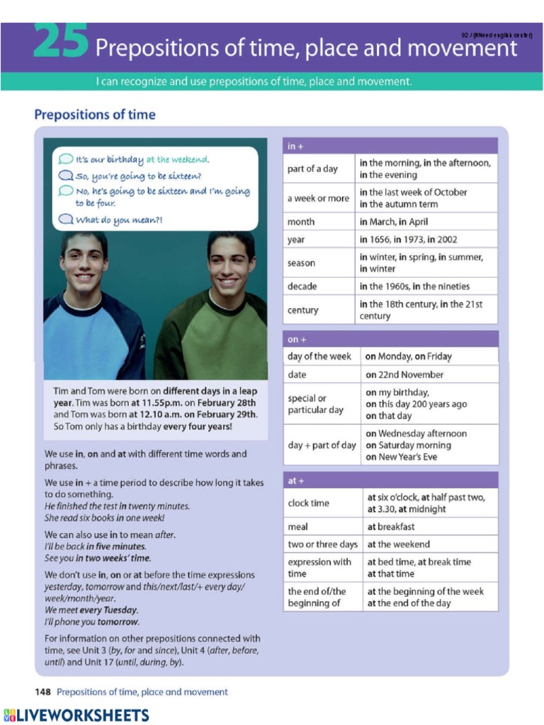 Prepositions of Time, Place and Movement | PDF