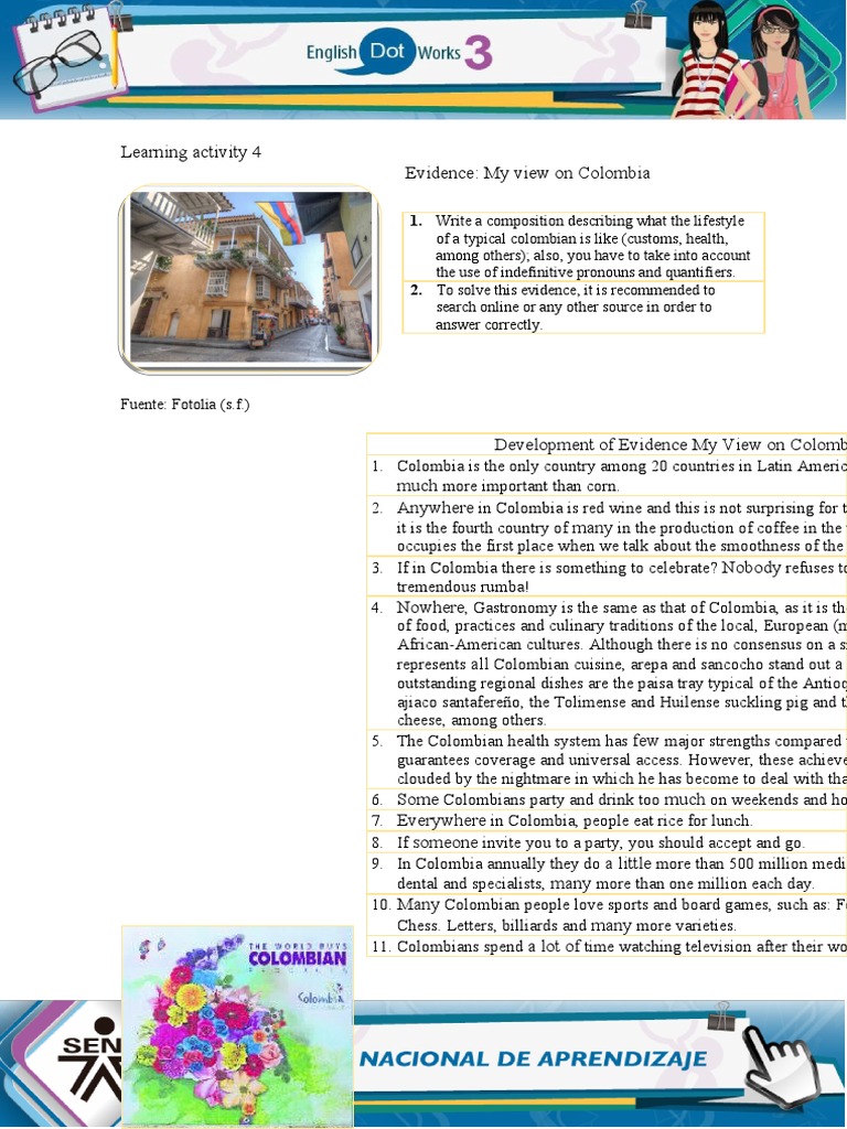 Learning Activity 4 Evidence: My View On Colombia: 1. Write A ...