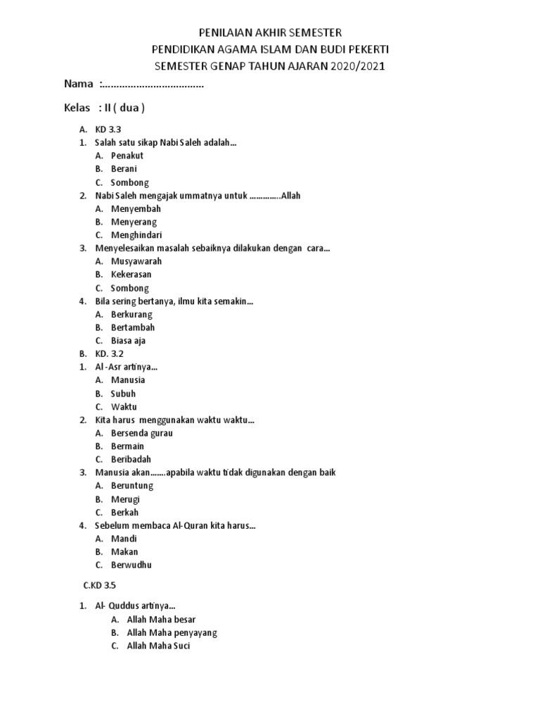 Ulangan Akhir Semester Genap Kelas 2 | PDF | Karier & Perkembangan | Agama & Spiritualitas