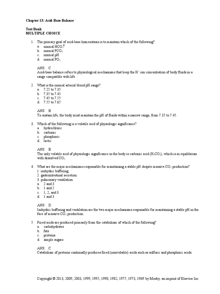 Chapter 13: Acid-Base Balance Test Bank Multiple Choice | Download Free ...