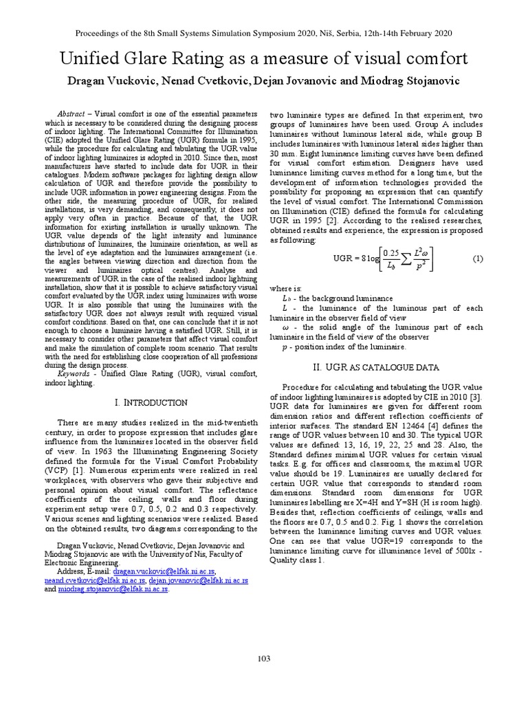Unified Glare Rating As A Measure of Visual Comfort | PDF | Lighting ...