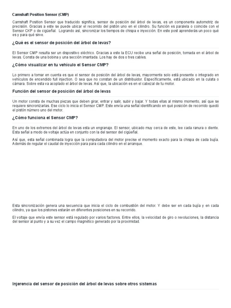 SENSOR CMP - Qué Es, Ubicación, Funcionamiento y Fallas | PDF ...