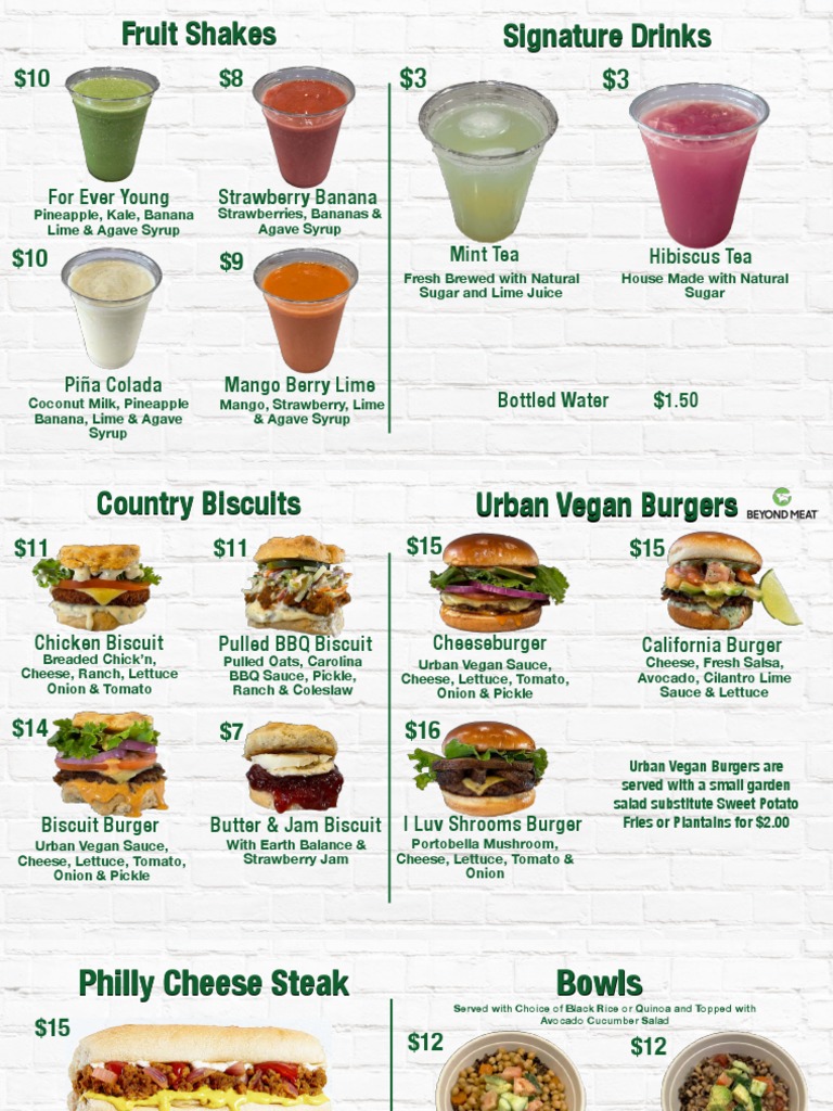 Urban Vegan Menu | PDF | Hamburgers | Coleslaw
