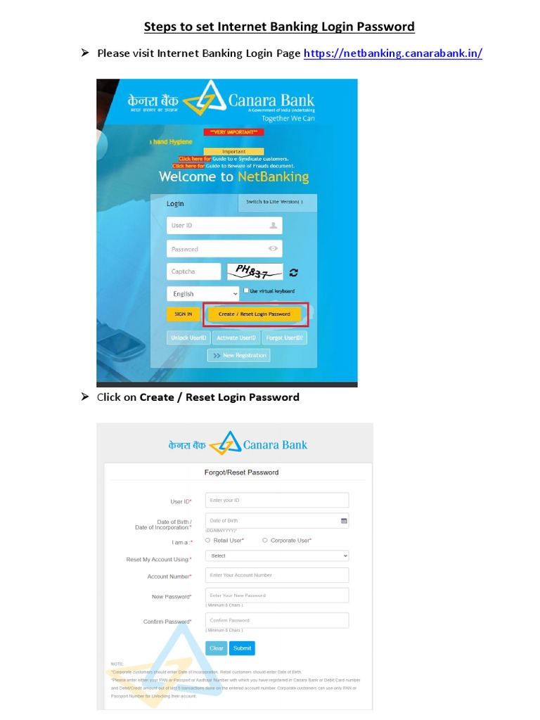 Canara Bank Netbanking Login Password Reset in 4 Easy Steps | PDF