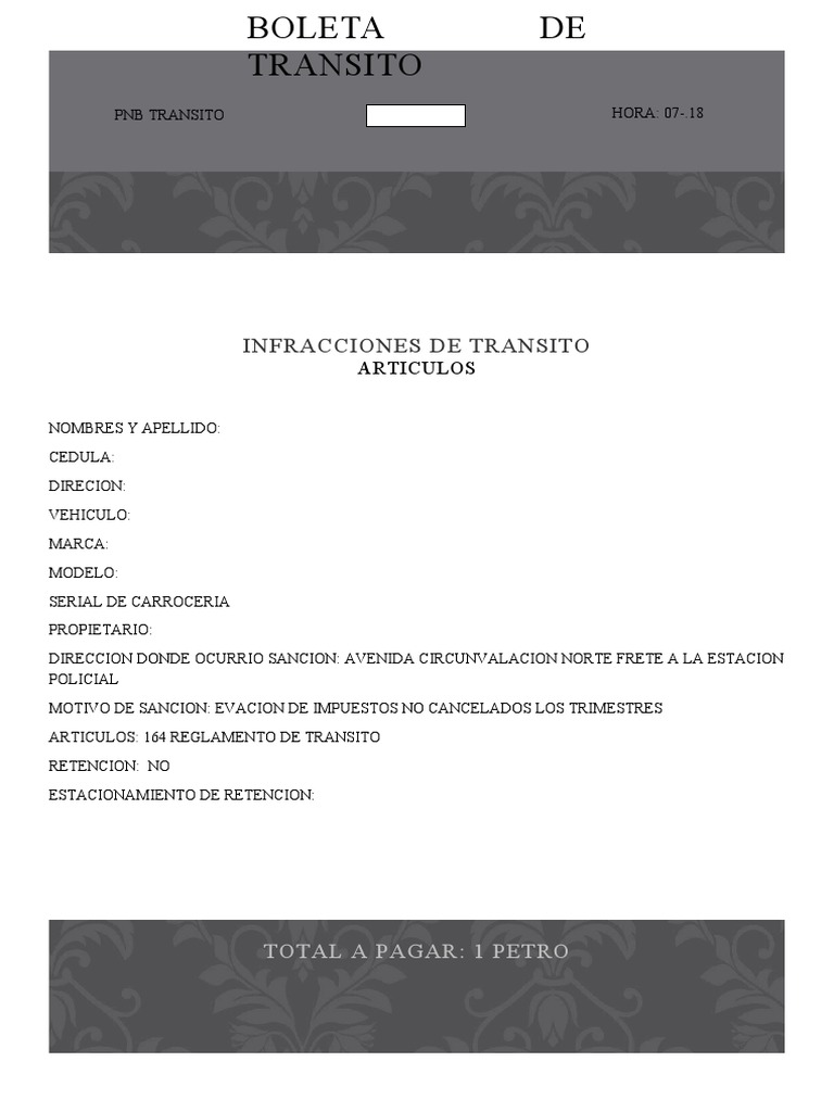 Boleta de Transito | PDF