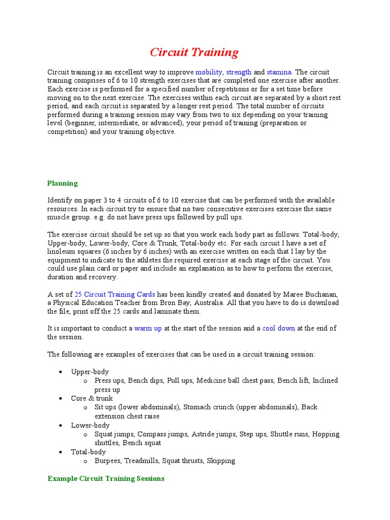 Circuit Training: Mobility Strength Stamina | PDF | Strength Training ...