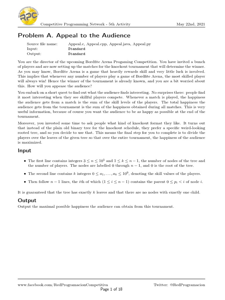Problem A. Appeal To The Audience: Input | PDF | Theoretical Computer ...