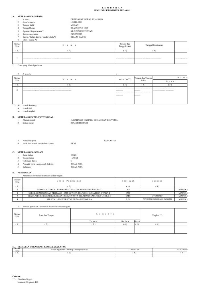 Fortmat Buku Induk Register Guru Dan Pegawai Dedi | PDF