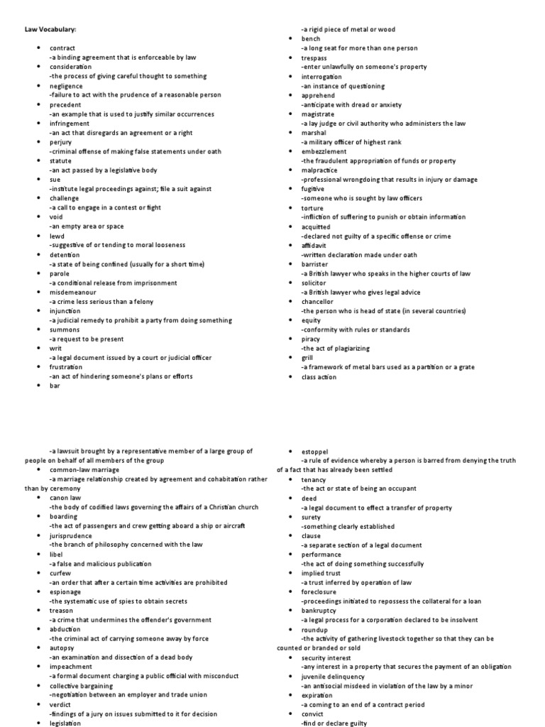 Law Vocabulary Part 1 | PDF | Crime & Violence | Crime Thriller