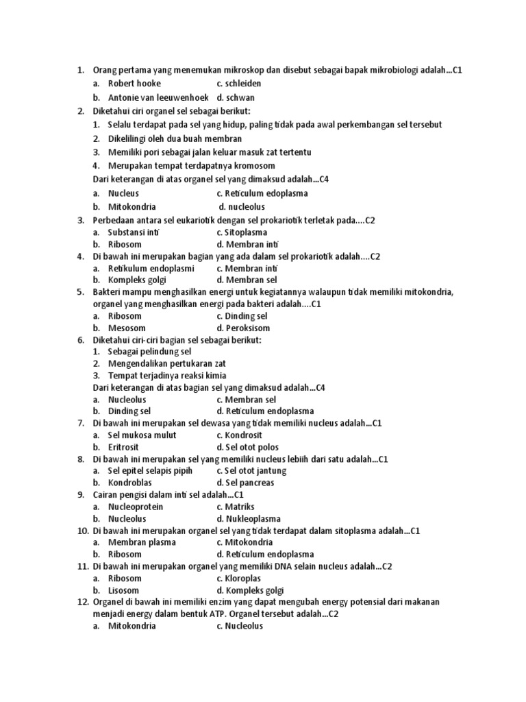 Tugas Latihan Soal Sel | PDF