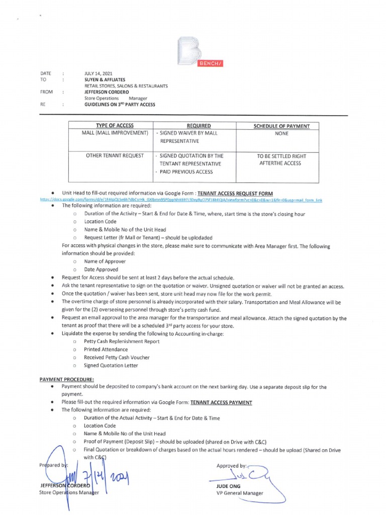 Guidelines On 3rd Party Access | PDF