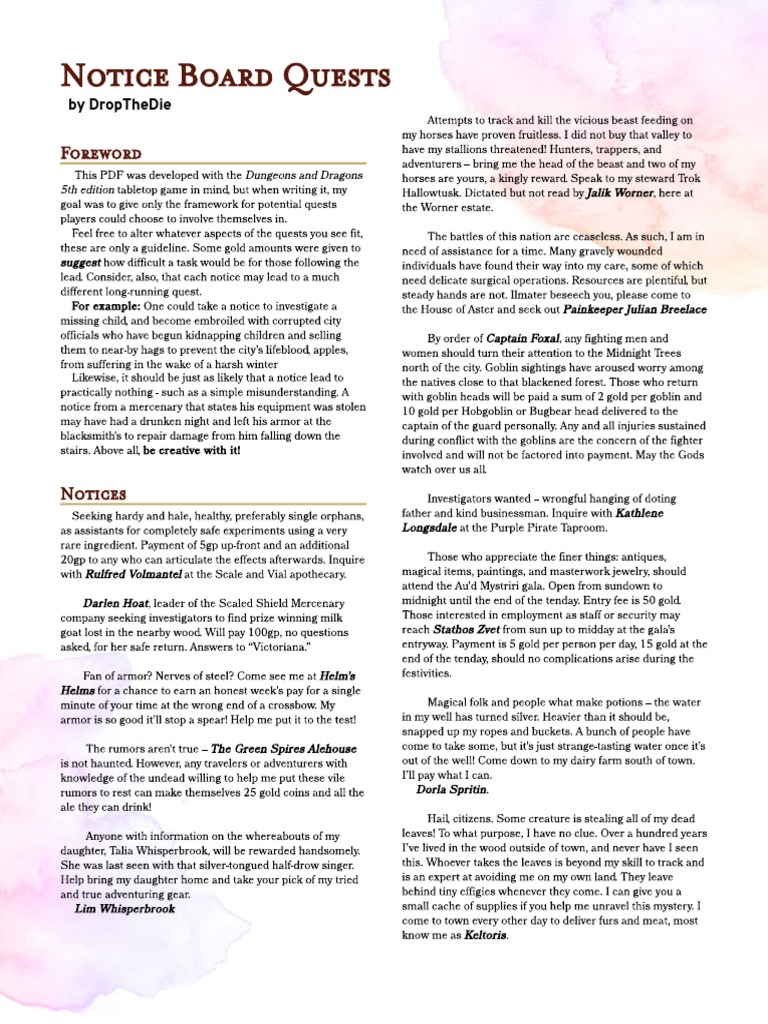 50 Notice Board Quests 2 | PDF