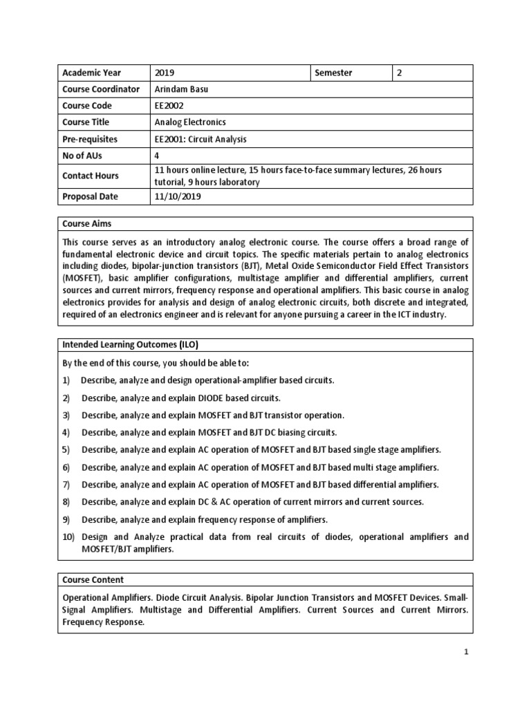 EE2002 Analog Electronics - OBTL | PDF | Amplifier | Bipolar Junction Transistor