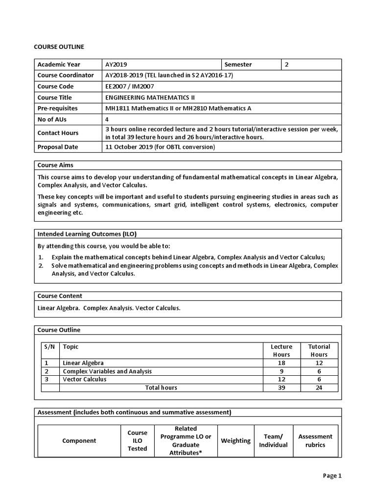EE2007 Engineering Mathematics II - OBTL | PDF | Engineering | Academic ...
