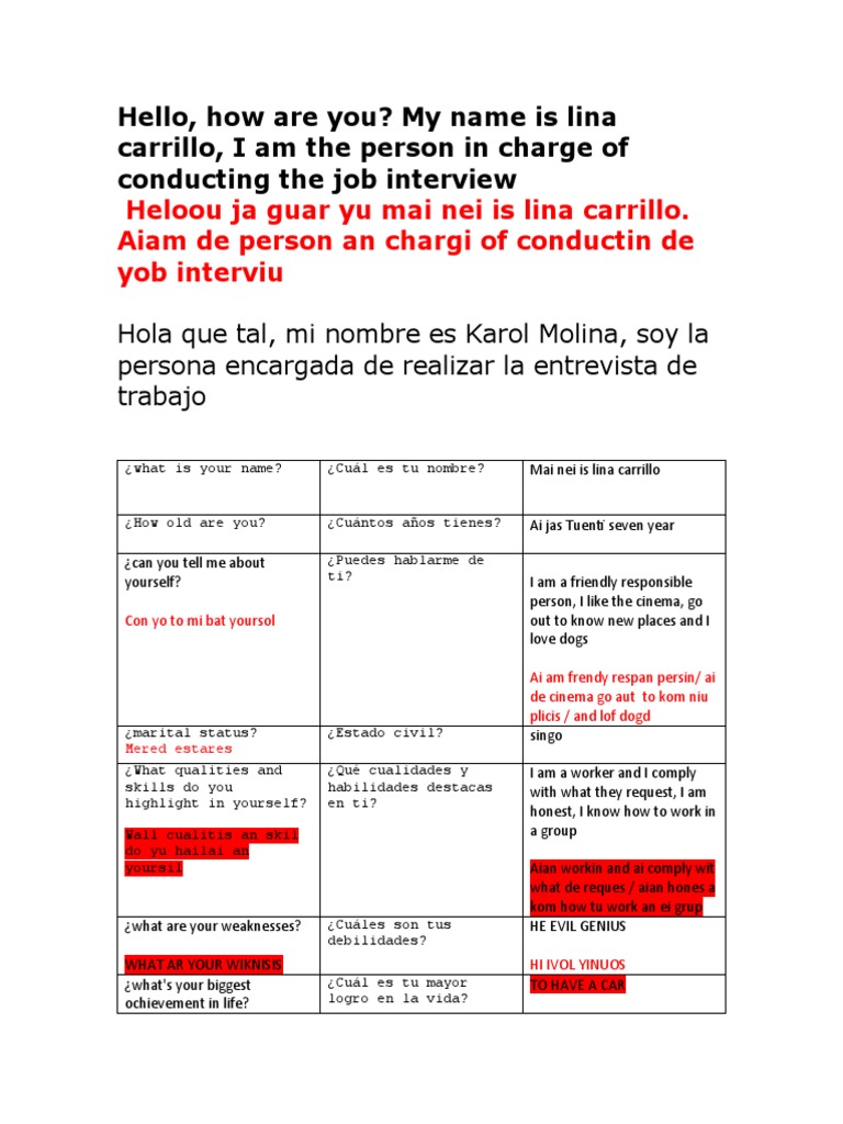 Lina Carrillo Job Interview | PDF | Business