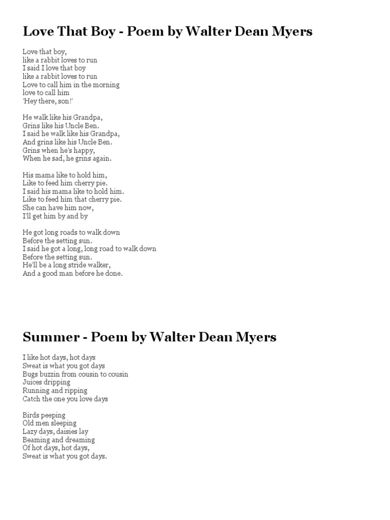 Walter Dean Myers Poems | PDF
